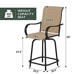 Poteban Patio Swivel Bar Stools Set of 2, Outdoor Bar Height Patio Chairs for Backyard, Pool, Garden, Deck w/High Back and Armrest, All-Weather Mesh, 300lb Capacity – Brown
