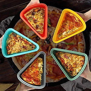 KEVJES 5-Pack Multicolor Reusable Silicone Leftover Pizza Slice Storage Container with Air-tight Lids-BPA Free,Fits Single Slice up to 16”,Save Space,Refrigerator organizer.
