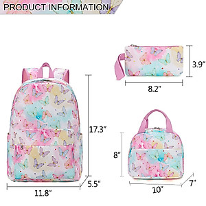 LEDAOU Backpack for Teen Girls School Bags Kids Bookbags Set School Backpack with Lunch Box and Pencil Case (Butterfly)