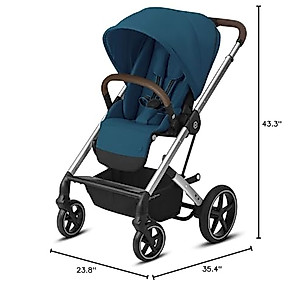 Cybex Balios S Lux Toddler and Baby Stroller with Reversible Seat, Unique One-Pull Harness, and Multiple Recline - Travel System Ready, with One Hand Fold, River Blue