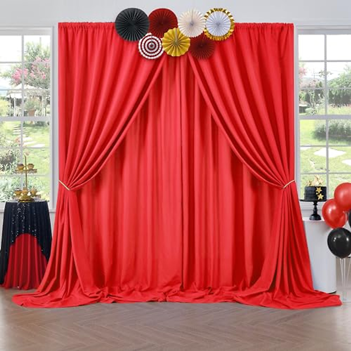 10x10FT Red Backdrop Curtains for Party, 2 Panels 5x10FT Thick Polyester Backdrop Drapes, Wrinkle Resistant Photography Background Drapes for Wedding Birthday Home Decoration