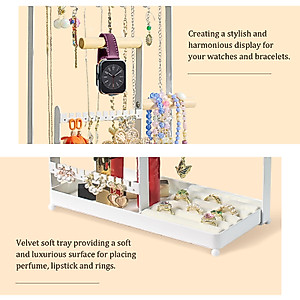 coobest Jewelry Organizer, Jewelry Holder Organizer w/36 Earring Organizer and 10 Necklace Holder, Velvet Ring Holder & Jewelry Dish,Jewelry Display Stand for Room Decor, Christmas Gifts Idea for Mom