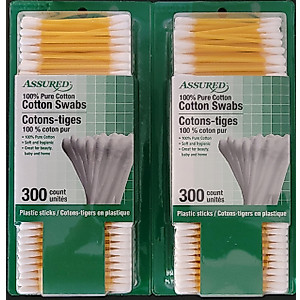 Double Tip 100% Pure Cotton Swabs 300 Tips/Pk Yellow Sticks 2 Packs