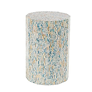 Deco 79 Mother of Pearl Shell Handmade Side End Accent Table End Table, Side Table 13" x 13" x 19", Blue