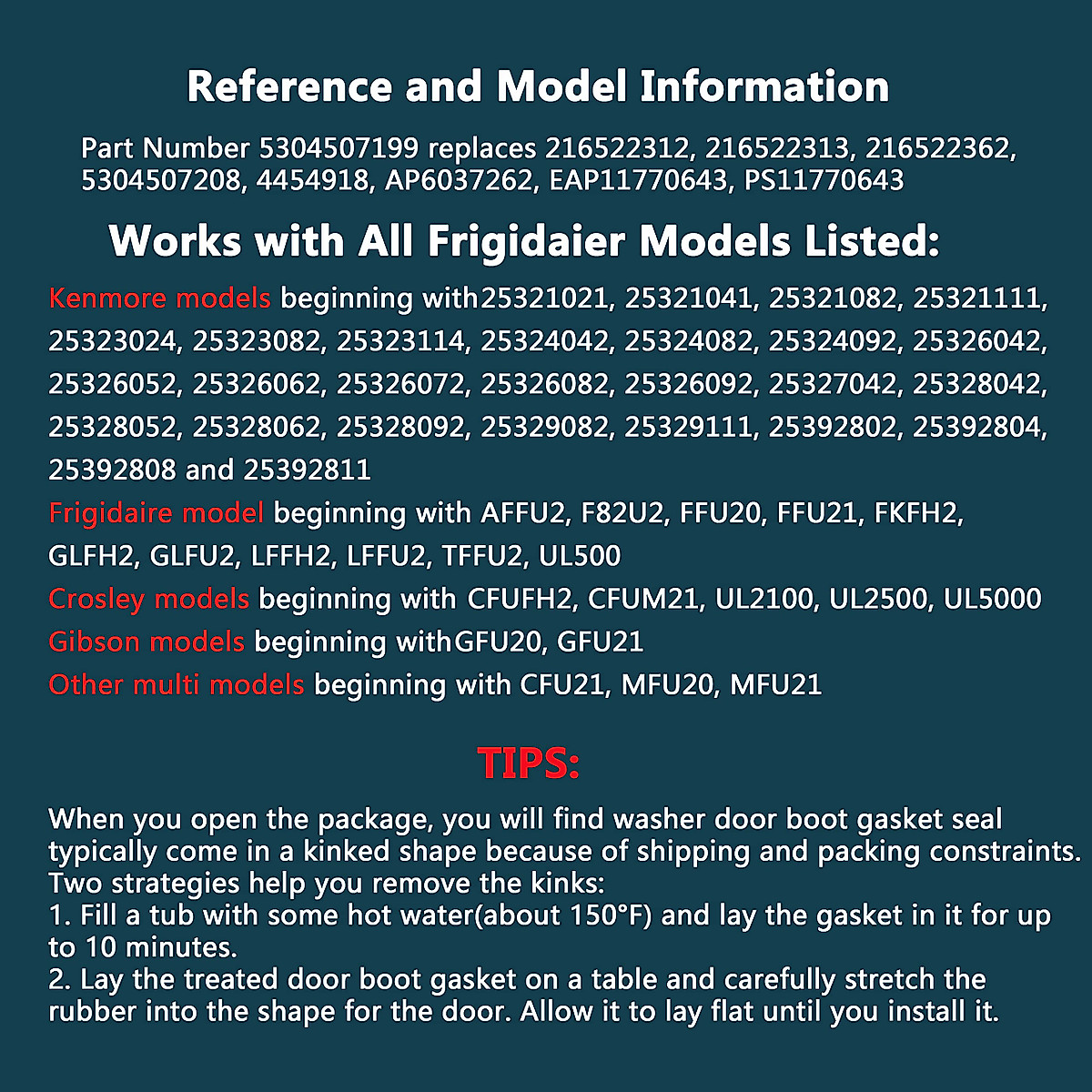 White Freezer Door Seal Gasket 5304507199 Replacement Part AP6037262 Compatible with Frigidaire Refrigerator, Replaces 5304507208, 216522312, 216522362, 216522313, 4454918, PS11770643, 65.8” by 31.5”
