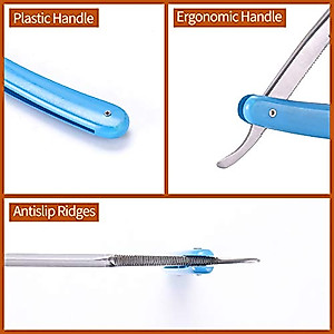 Zertone Straight Razor Kit with Hair Brush and Leather Strop, Straight Edge Razor with Carbon Steel Cutthroat Blade, Barber Razor (Blue)