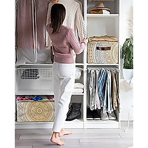 Cube Storage Bins Cloth Towel Organizer Bohemian Mandala Flower Print Ombre Design Orange Gray Fabric Collapsible Storage Baskets with Handles for Home Office Closet Shelves Toy Nursery 1 Pack