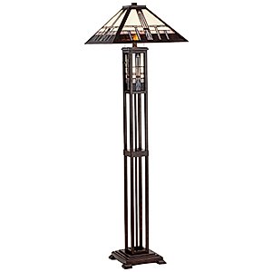Robert Louis Tiffany Mission Southwest Tiffany Style Standing Floor Lamp with Night Light Art Deco 60.5" Tall Oiled Bronze Copper Stained Glass Shade Decor for Living Room Reading House Bedroom