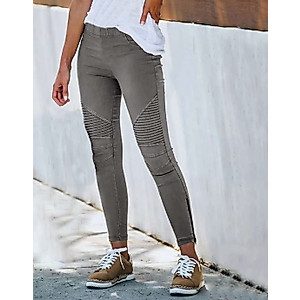 Flamingals Jeans for Women Trendy High Waisted Skinny Jeans Moto Leggings Elastic Waist Jeans Gray L