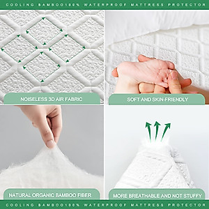 UNILIBRA Queen Size Waterproof Mattress Protector, 3D Air Rayon Made from Bamboo Cooling Mattress Cover, Breathable Deep Pocket Mattress Pad Fits to 8''-21'' White