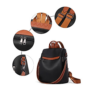 Telena Backpack Purse for Women, PU Leather Anti Theft Travel Purse Shoulder Bags with Tassel Contrast Black
