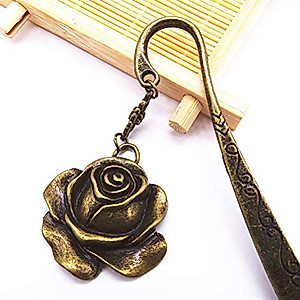 Amosfun 2pcs Retro Book Mark Vintage Metal Rose Bookmark Document Label Wedding Party Favor Gifts(Golden)
