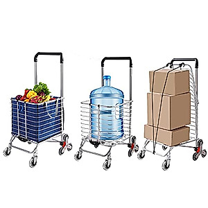 Grocery Cart with Wheels Folding Shopping Cart with Large Heavy-Duty and Rolling Swivel Wheels, Utility Lightweight Stair Climbing cart with Removable Waterproof Canvas Bag