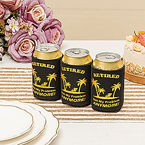 Crisky Retirement Gifts for Men & Women, 12 Pcs Beverage Can Coolers, Vacation Beer Sleeves for Retirement Party Decorations Favor, Retired Gift Ideas Insulated Drink Holder 12 Pack, Black & Gold