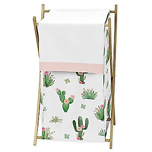 Pink and Green Boho Watercolor Baby Kid Clothes Laundry Hamper for Cactus Floral Collection by Sweet Jojo Designs