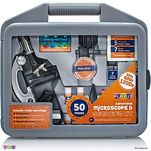 Play22 Kids Microscope Kit 50 PCS - Science Kit for Kids 120X-1200X Microscope Slides, Metal Body Microscope, Carrying Box, Science Experiments Lab Toy Gifts