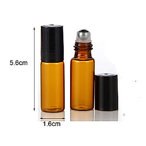 ELFENSTALL- 20PCS 5ml Amber Glass Roller Bottles Roll On Bottle Container with Metal Ball for Essential Oil Aromatherapy Perfumes and Lip Balms - 3ML Dropper Included