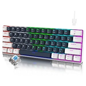 RAZEAK Portable 60 Percent Keyboard, Compact 61 Keys Mini Mechanical Keyboard for PC/Mac Gamer Switchable Colorful Backlit - Blue Switch - White+Black