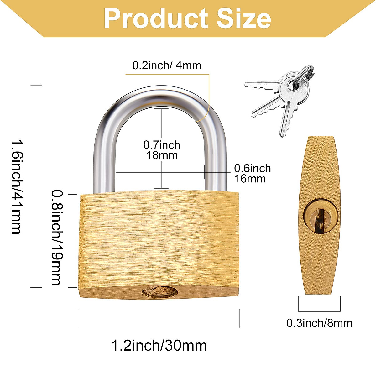 Kenning 16 Pcs Solid Keyed Alike Padlocks 1.18" Solid Brass Padlock with Key Weatherproof Luggage Locks Suitcase Lock Wide Body with Hardened Steel Shackle for Sheds, Storage Unit, Gym Fence