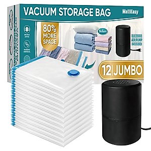 MattEasy Vacuum Storage Bags with Electric Air Pump, 12 Jumbo (39.4x27.5in), Space Saver Bags with Pump, Storage Vacuum Sealed Bags for Clothes, Comforters, Blankets, Bedding