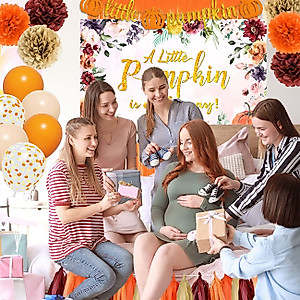 Little Pumpkin Baby Shower Decorations, Fall Baby Shower Party Supplies, Glitter A Little Pumpkin Is On The Way Banner Backdrops Photograph Props Maple Leafs for Gender Reveal Thanksgiving Decor