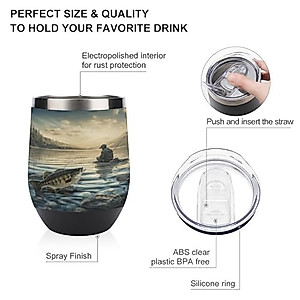 WYUSPGK 304 Stainless Steel Insulated Cup, Lake Fish Fishing Print Smooth Rim, Durable & Reusable - Perfect for Office, Home, And Travel