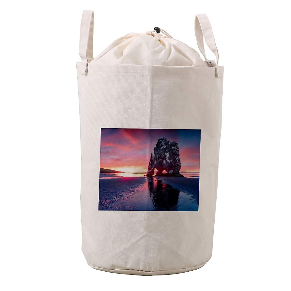 ZHIMI Laundry Hamper Large Basket 13inch Waterproof Coating Cylindrical ﻿Huge Basalt Stack Clothes Storage Bucket Pouch Foldable with Drawstring Closure Organizer White
