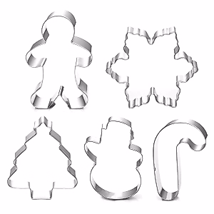 Christmas Cookie Cutter Set - 5 Piece Holiday Cookies Molds - Snowman, Christmas Tree, Gingerbread Man, Candy Cane, Snowflake