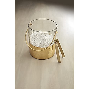 Mud Pie Ice Set, Bucket 8 x 7 Dia | Tongs 6 1/2", 1/2" 1/2" 1/2", Gold and Clear