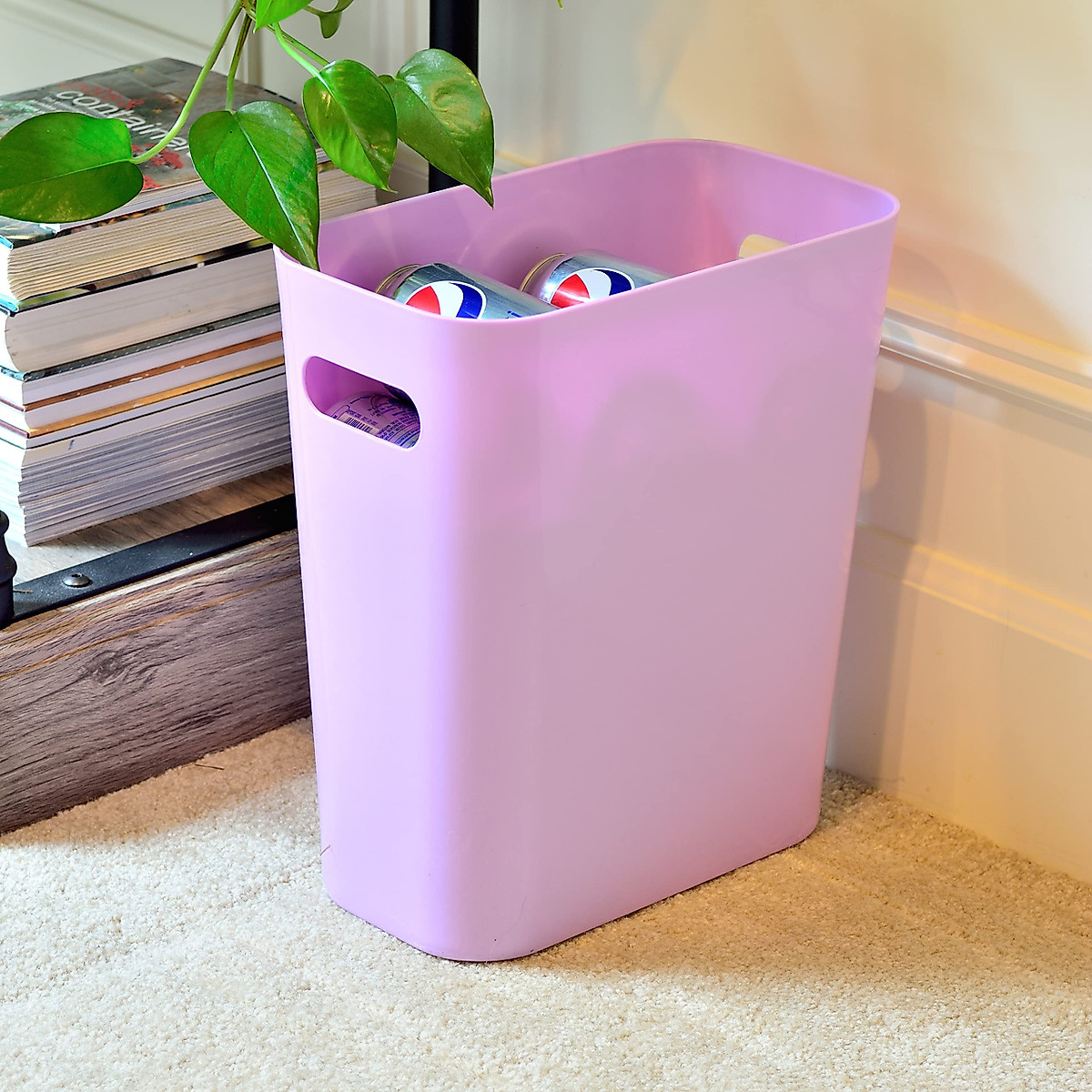 Youngever 2 Pack 3 Gallon Slim Trash Can, Plastic Garbage Container Bin, Trash Bin with Handles for Home Office, Living Room, Study Room, Kitchen, Bathroom (Purple)