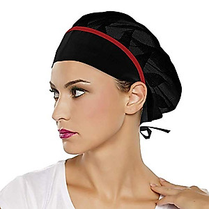 3pcs Chef Hat Adjustable Breathable Mesh Work Cap Beanie for Kitchen Cooking Service and Other Work (Black(red Trim))