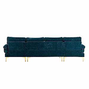 U-Shaped Sectional Sofa Comfy Couch for Living Room Set, 110 inches Wide Modern Large 4-Seat Couch Convertible Soft Velvet Couch Set with Double Chaise Lounge (Teal Blue, Chenille Fabric)