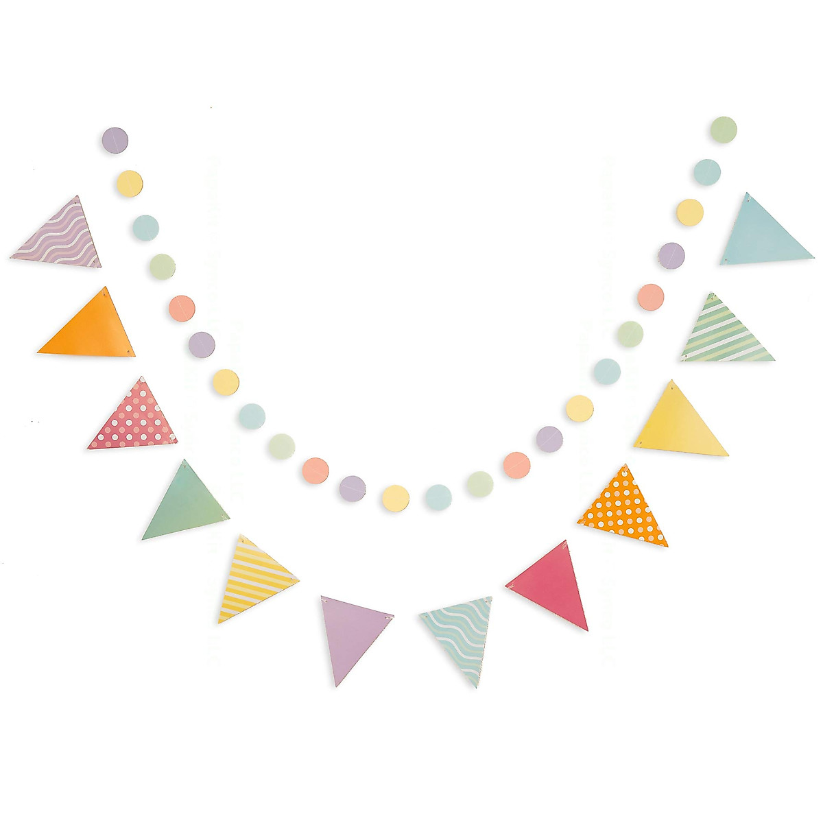 PapaKit Paper Pennant Bunting Banner and Circle Garland Decoration Set Kids Adult Party Supply ( Pastel Rainbow Colors - 2 Piece Set)