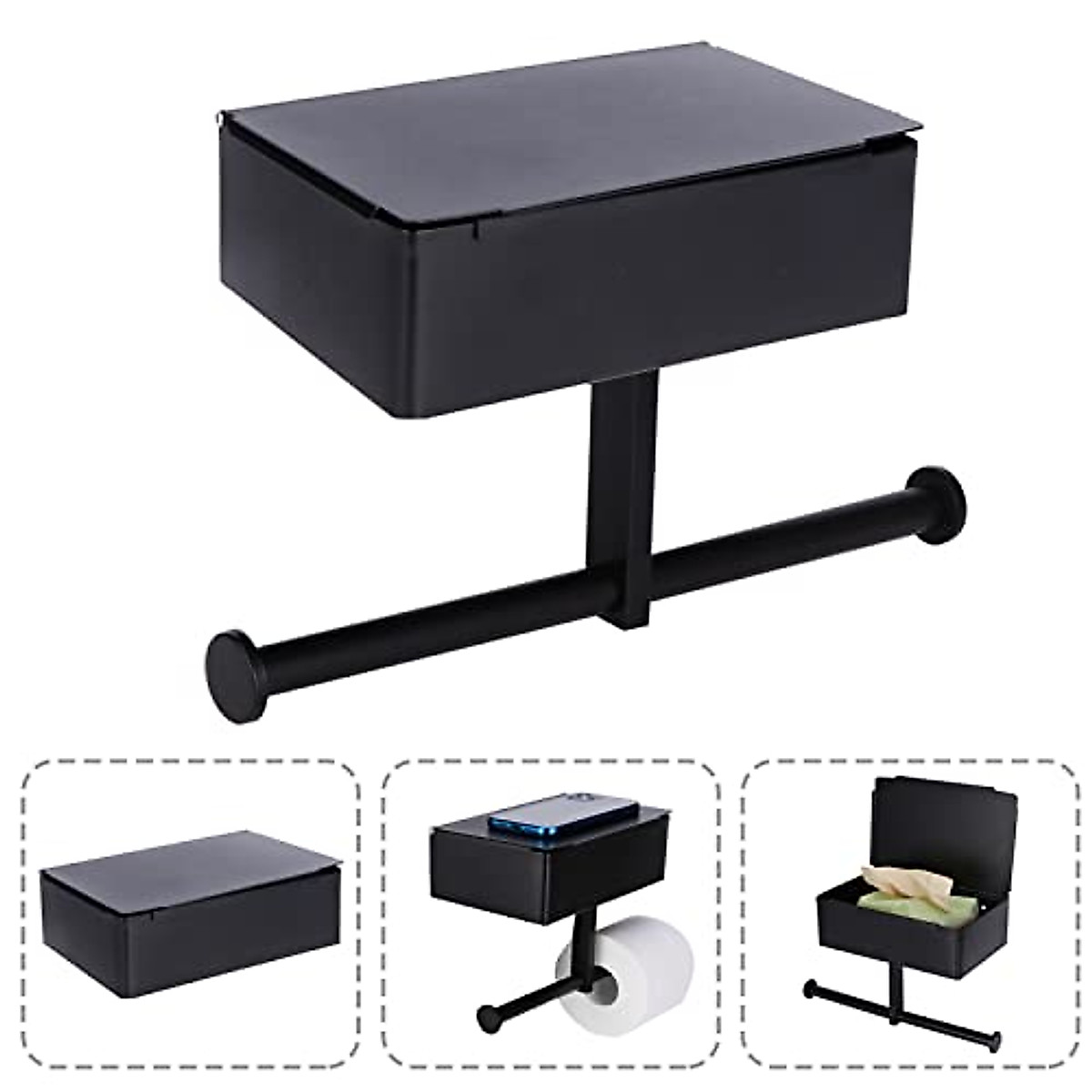 Pilarmuture Holder Wall Mount Organizer,Stainless Steel Double Size Holder with Shelf,Bathroom Holder with Storage,Roll Toilet Holder (Type A)