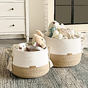 R RUNKA Small Basket for Stuffed Animal,Clothes,Baby Blankets -11.8"x9.8"- Boho Baskets for Living Room,Bedroom,Nursery |Cotton Rope Baskets, Cube Basket, Under Shelf Basket | Baskets for Home Decor
