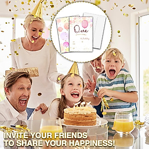 Chuxvon 1st Birthday Party Invitations, Balloon Glitter Birthday Invitations, Double-Sided Fill In Birthday Invites, Birthday Party Favors Decorations Supplies, 20 Cards With 20 Envelopes(Invite-A04)