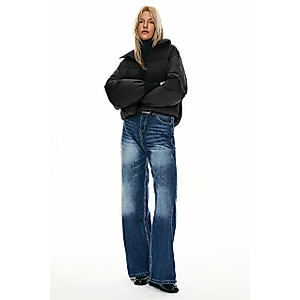 Orolay Women's Winter Oversized Cropped Puffer Jacket Zip Up Short Down Coat Stand Collar Baggy Overcoat Black X-Small