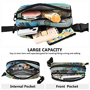 Mixed Blue, Grey, Golden Alcohol Ink Abstract Marble Texture Adjustable Belt Running Bag, Crossbody Fanny Pack Waist Runners Bag Tote for Women Men Sports Hiking Fitness Exercise Gym Pouch