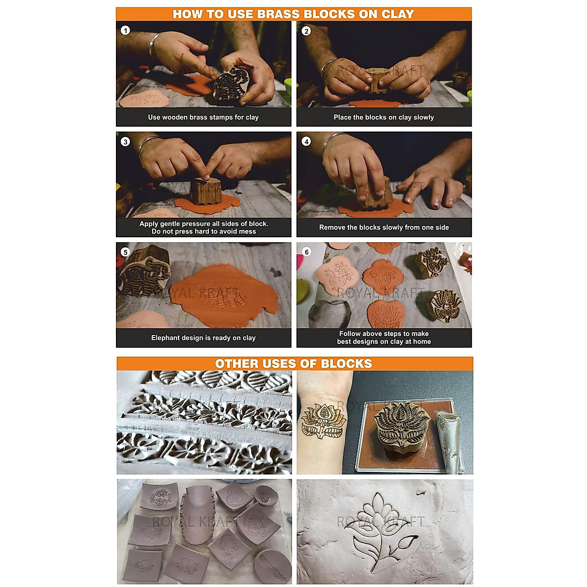 Popular Printing Block Brass Floral Pattern Wooden Clay Stamp BSCtag007