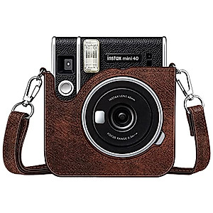 Fintie Protective Case for Fujifilm Instax Mini 40 Instant Camera - Premium Vegan Leather Bag Cover with Removable Adjustable Strap, Vintage Brown