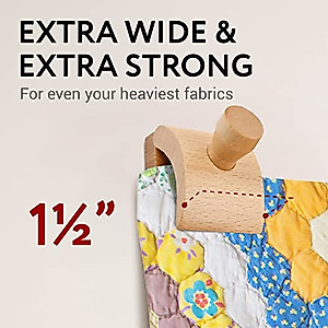 [6 Pack] Quilt Wall Hangers to Showcase Your Work – Extra Wide Strong Grip Tapestry Hangers for Walls – Easy to Install Quilt Hanger Clips with Hardware Included – Stylish Wooden Tapestry Hanger