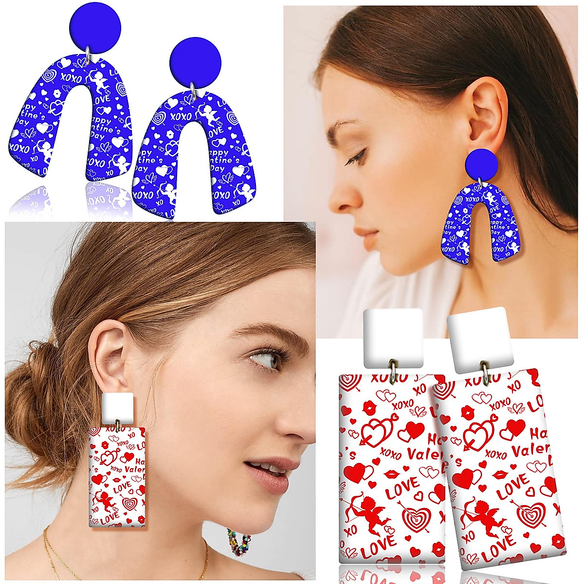 Juome Valentine's Day Silk Screen Stencils for Polymer Clay, 3Pcs Reusable Silk Screens Printing Kit for Polymer Clay Cutters, Polymer Clay Tools for Earring Jewelry Making