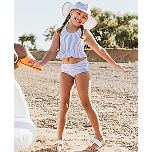 RuffleButts® Baby/Toddler Girls Periwinkle Blue Seersucker Peplum Tankini w/Ruffled Bottoms - 3-6m