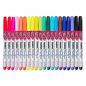 Tulip Permanent Nontoxic Fabric Markers, 20 Pack, Multicolor