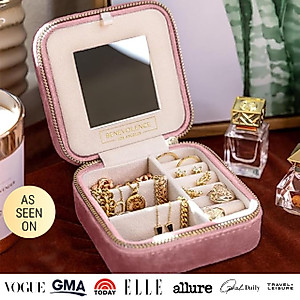 Plush Velvet Travel Jewelry Box Organizer | Travel Jewelry Case, Jewelry Travel Organizer | Small Jewelry Box for Women, Jewelry Travel Case | Earring Organizer with Mirror - Dusty Pink