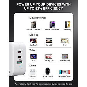 Nekteck GaN Charger 100W USB C Charger 3-Ports with PD.3 and QC.3, Compact Fast Foldable Wall Charger for iPhone 15 Series, MacBook Pro/Air, Google PixelBook, ThinkPad, Galaxy S22/S20 and More