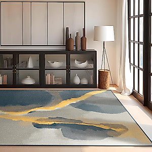 Phantoscope Geometry Collection Area Rug 4'x6' - Washable Rug Boho Rugs Non-Slip for Living Room, Bedroom, Dining Room, Dorm, Indoor Low-Pile Carpet Modern Accent Rug, Deep Grey/Gold