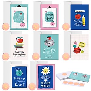 Teling 32 Sets Teacher Thank You Cards with Envelopes and Stickers Teacher Appreciation Gift Bulk Teachers Day Motivational Card Best Teacher Ever Card for Women Teachers Coworker