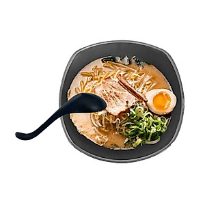 Lucky Star Melamine Japanese Ramen Spoon Noodle Soup Spoon 6.5”, Black, 48-pcs per case (4 dozen)