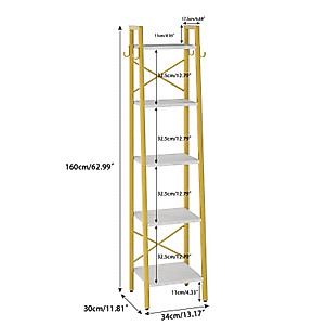 YMYNY Bookcase, 5-Tier Narrow Ladder Bookshelf, Freestanding Shelving Unit, Multifunctional Storage Rack, for Home Office Living Room Bedroom Kitchen, Plant Stand, White, UHBC025W